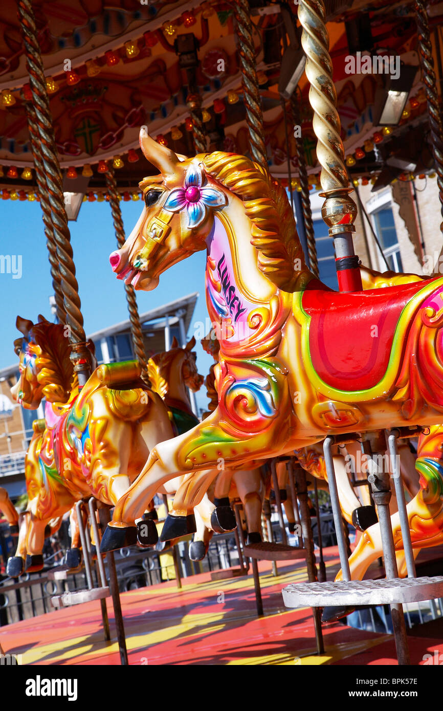 Carousel funfair ride at Cardiff bay, south Wales Stock Photo - Alamy