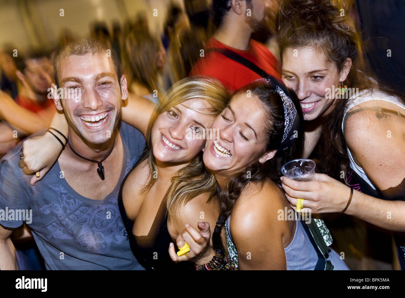 Young people celebrating on the streets, Festival of Santa Tecla ...