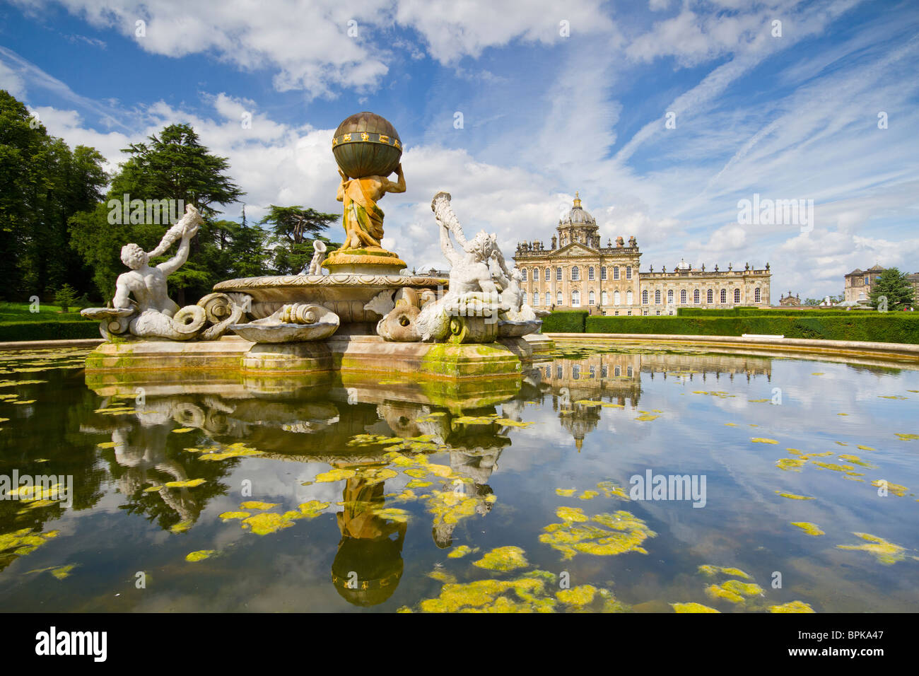 The Atlas Fountain and main building facade at Castle Howard Stock ...