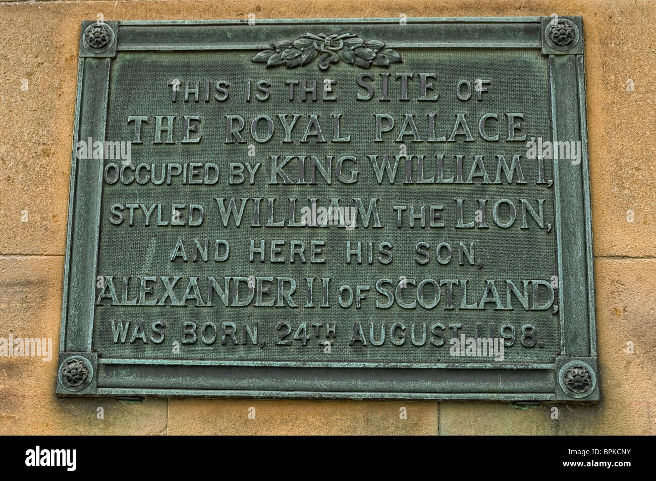 Sign marking the site of the Royal Palace of King William I of Scotland ...