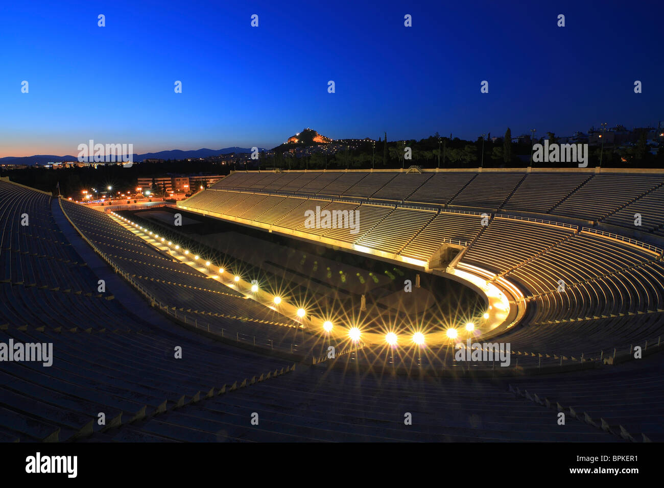 Panathinaiko (Kallimarmaro) stadium by night Stock Photo - Alamy