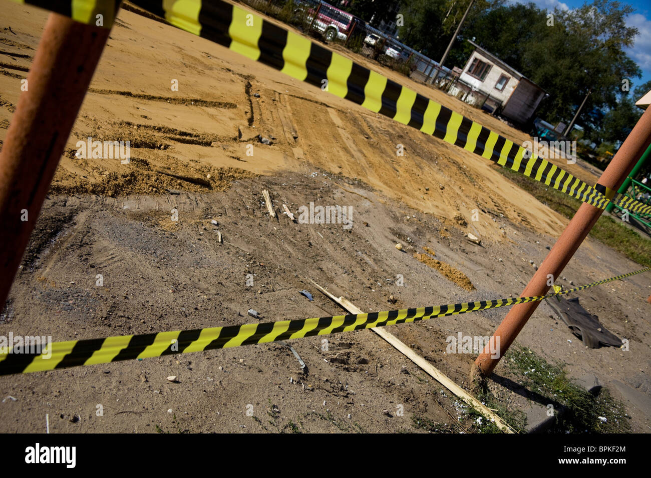 Danger Line on the empty construction site Stock Photo - Alamy