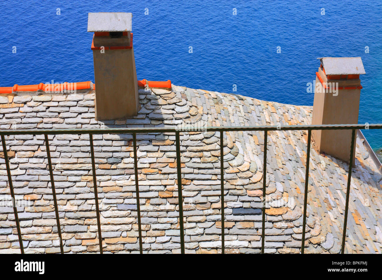 Mediterranean style stone plate roof in Greece Stock Photo - Alamy