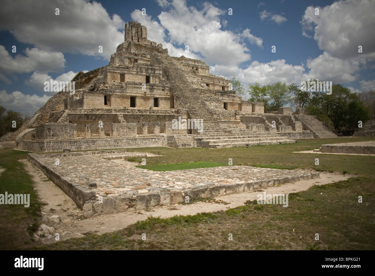 The pyramid among the Mayan ruins of Edzna in Campeche State in Mexico ...
