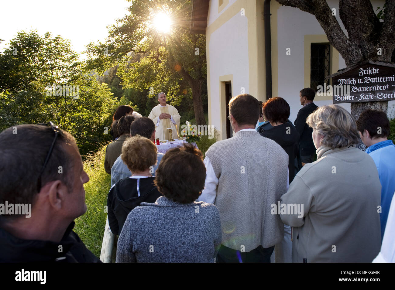 Church service beside St. Anthony-Chapel, Kaisertal, Ebbs, Tyrol ...