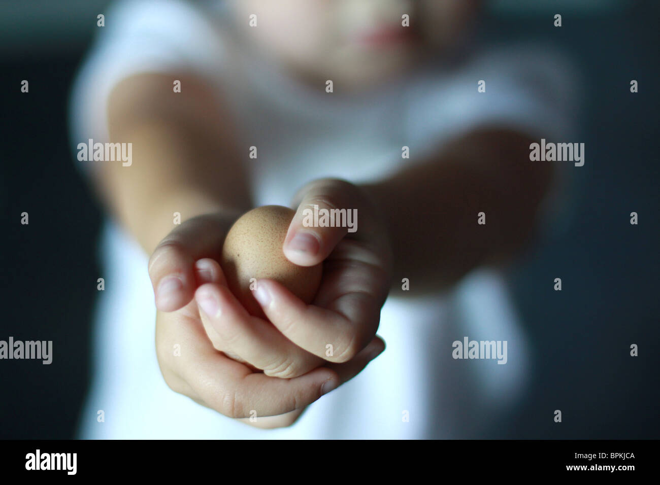 A child holding a small brown egg Stock Photo - Alamy