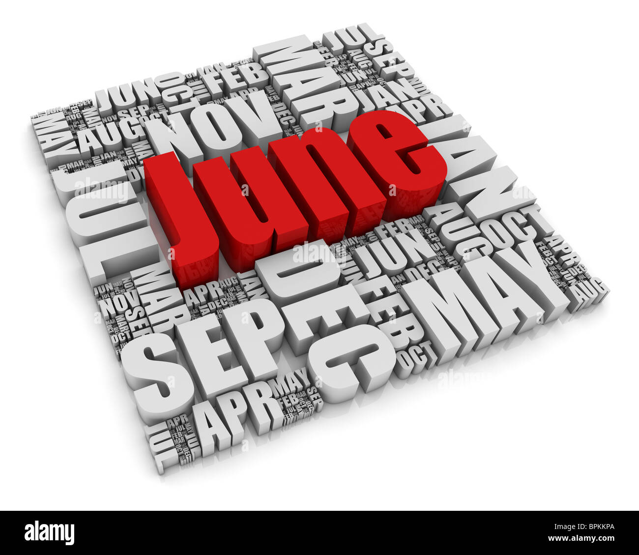 3D text representing the twelve months of the year. Part of a series of ...