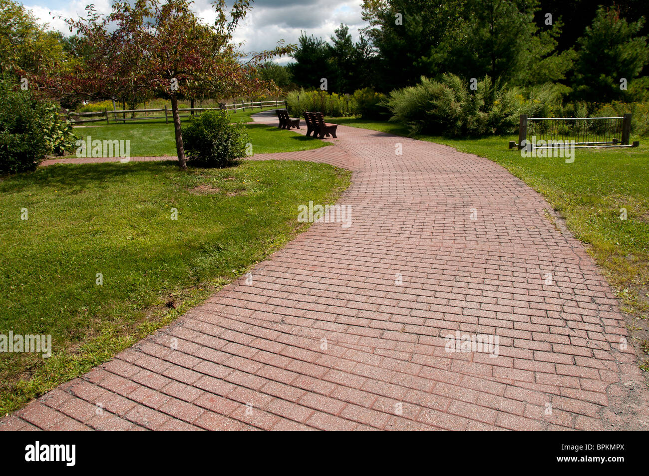 Red brick walk in park Stock Photo - Alamy