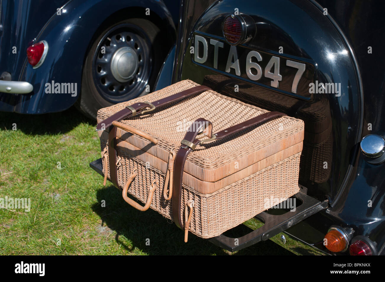 People enjoying a classic car show at the Lizard in Cornwall. Bank ...