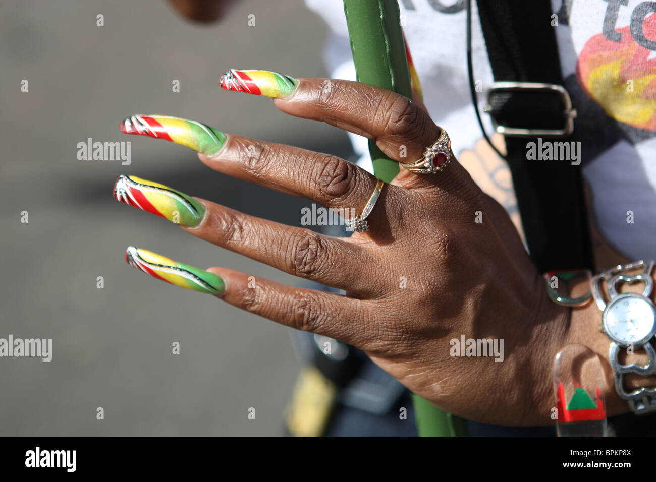 performer's hand at the Parade during Notting Hill Carnival in London ...