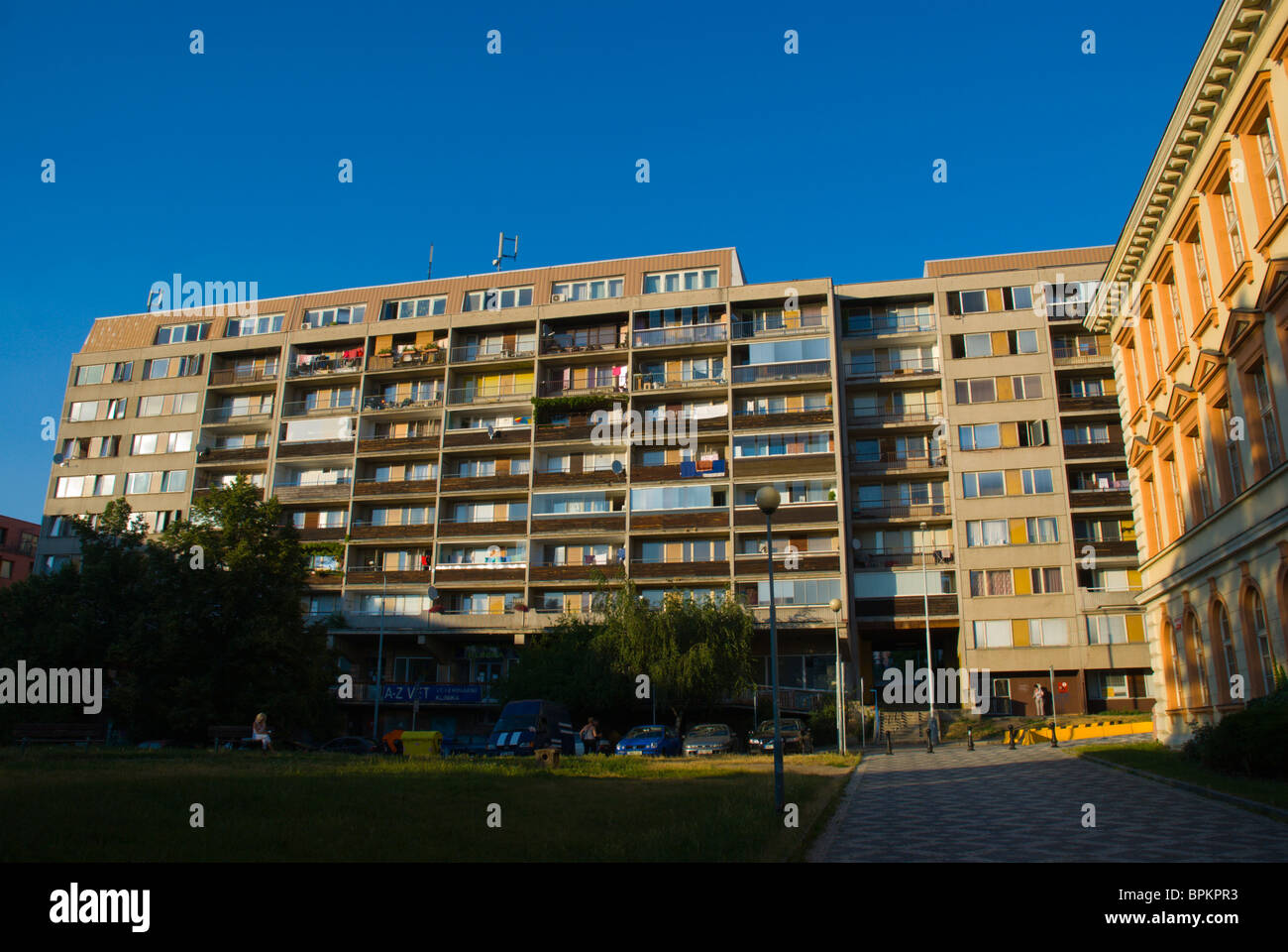 Panelak the panel housing at Komenskeho namesti square in Zizkov ...