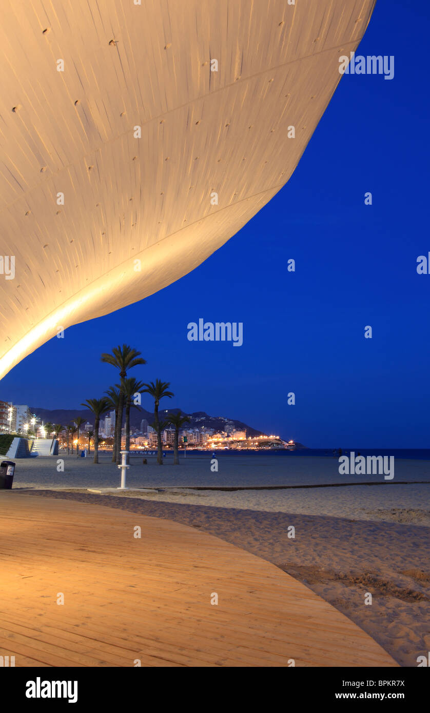 Benidorm`s vertical attractive Poniente beach at dusk, with its new ...