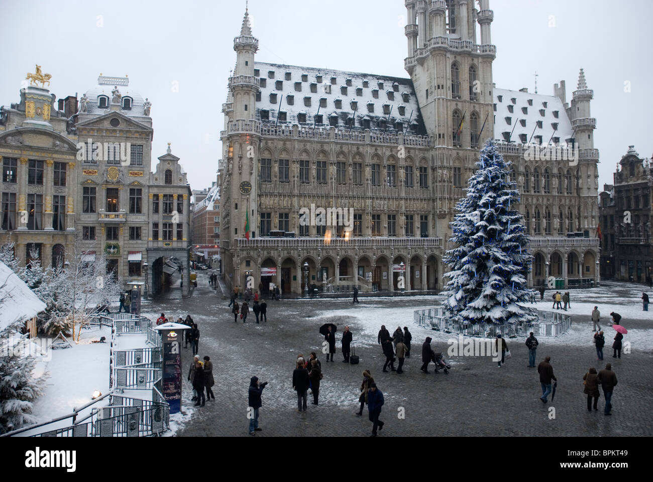 Grand Place in snow Stock Photo - Alamy