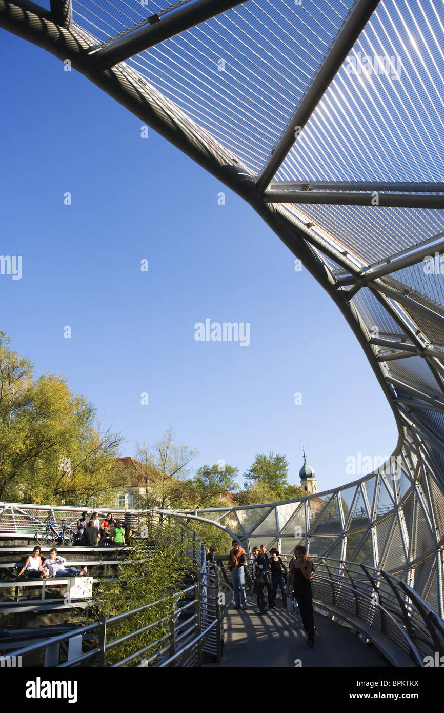 Murinsel is an artificial island on the Mur river, Graz, Styria ...