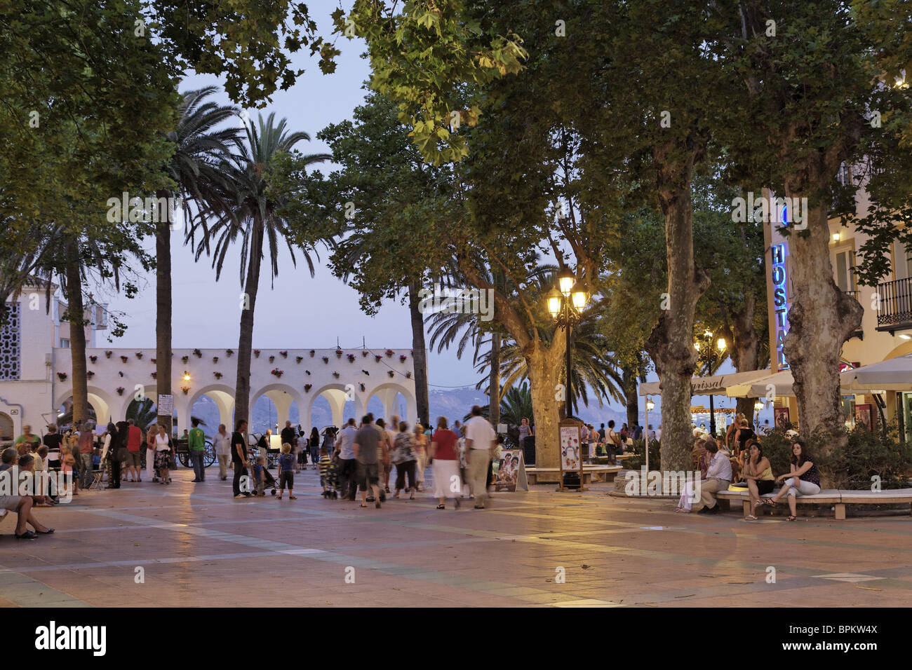 View along a promenade, Balcon de Europa, Nerja, Andalusia, Spain Stock ...