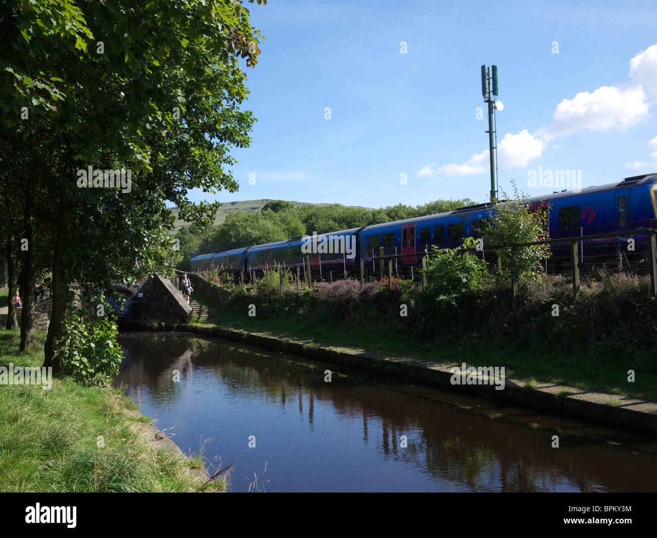 Huddersfield canal and rail line at Diggle, Oldham,Lancashire,UK Stock ...
