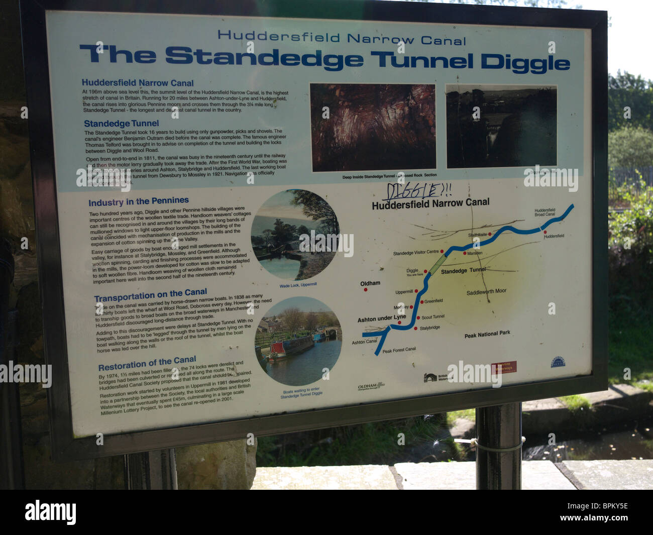 The Standedge Tunnel information sign, at Diggle, Oldham, England,UK ...