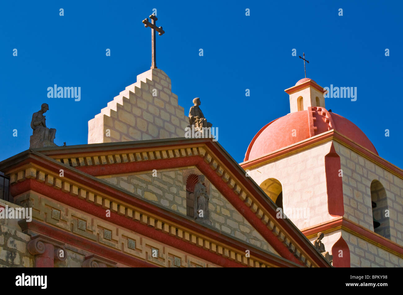 Crosses and bell tower at the Santa Barbara Mission (Queen of the ...
