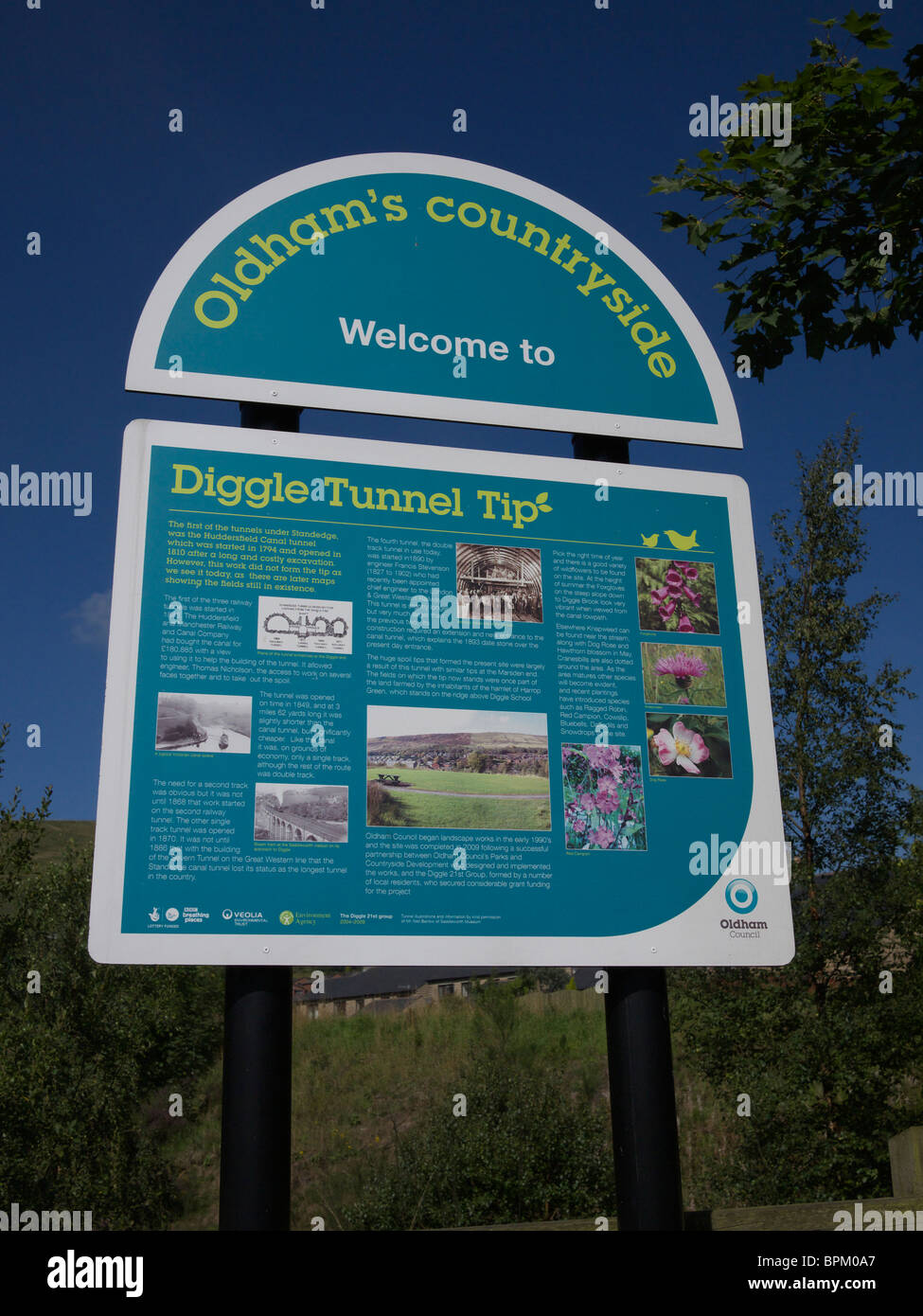Oldham countryside information sign, Diggle, Oldham, England, UK Stock ...