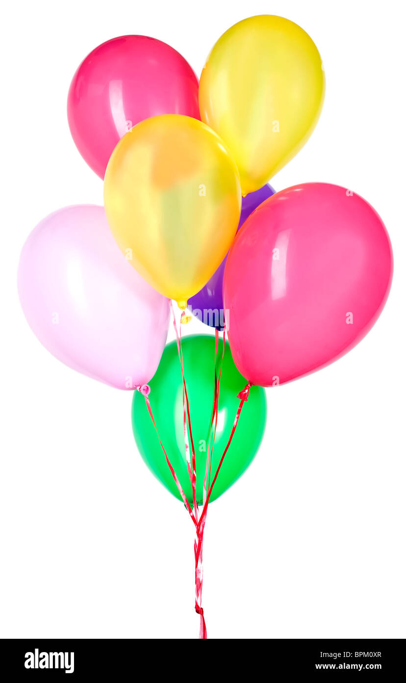 Nice colorful balloon with red string for party decorations Stock Photo ...