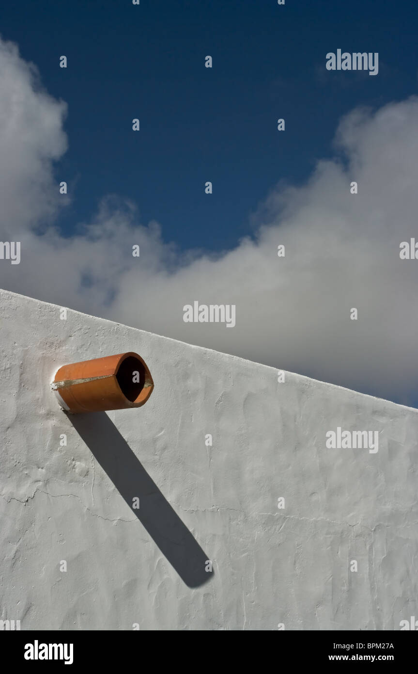 Ceramic pipe protruding from the wall, Teguise on Lanzarote Island ...