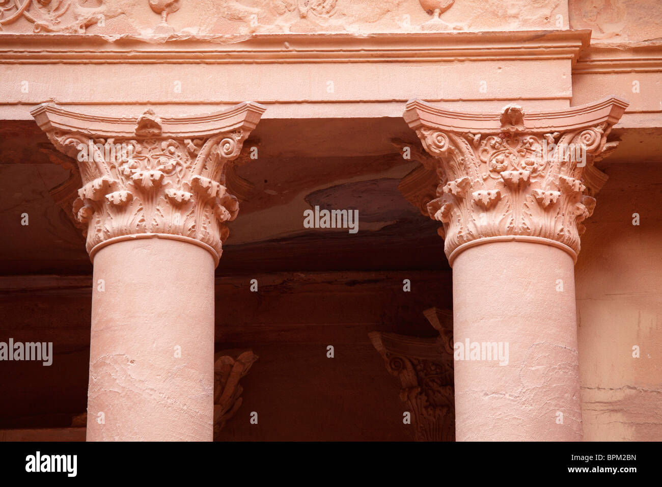 Detail of the columns of Al Khazneh (or Treasury), Petra, Jordan Stock ...