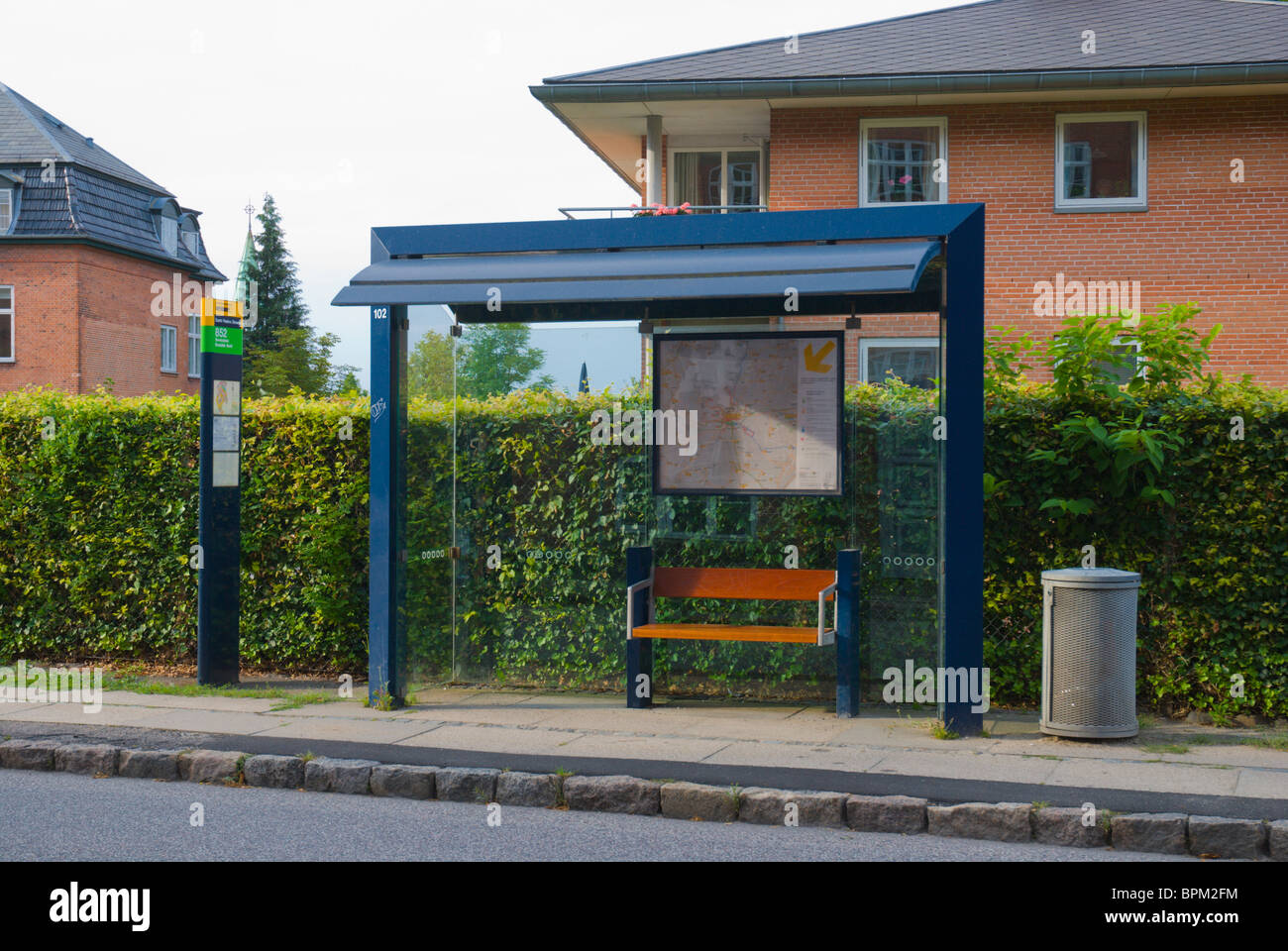 Bus stop shelter in residential area central Roskilde Denmark Europe ...