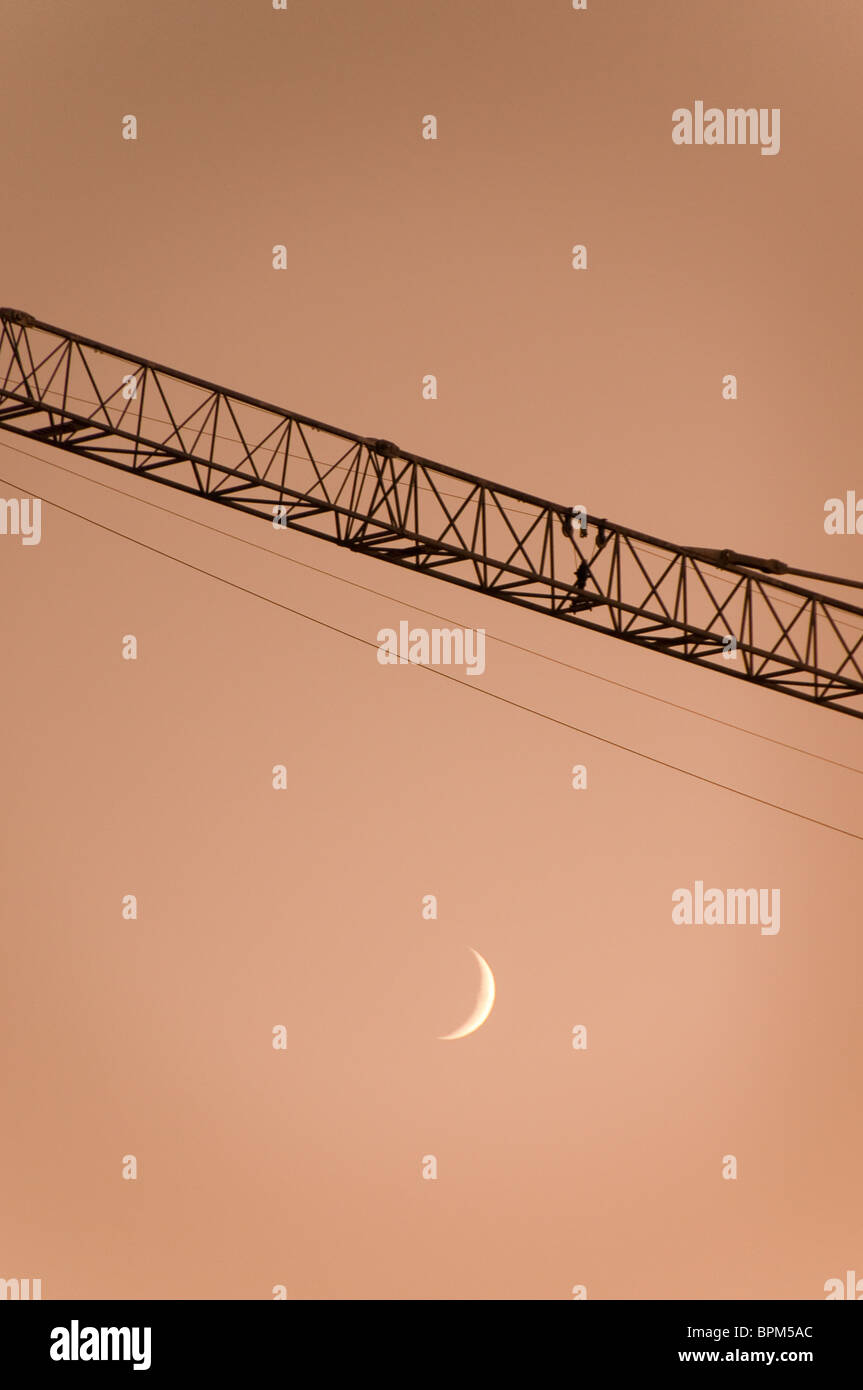 Crane with moon hi-res stock photography and images - Alamy