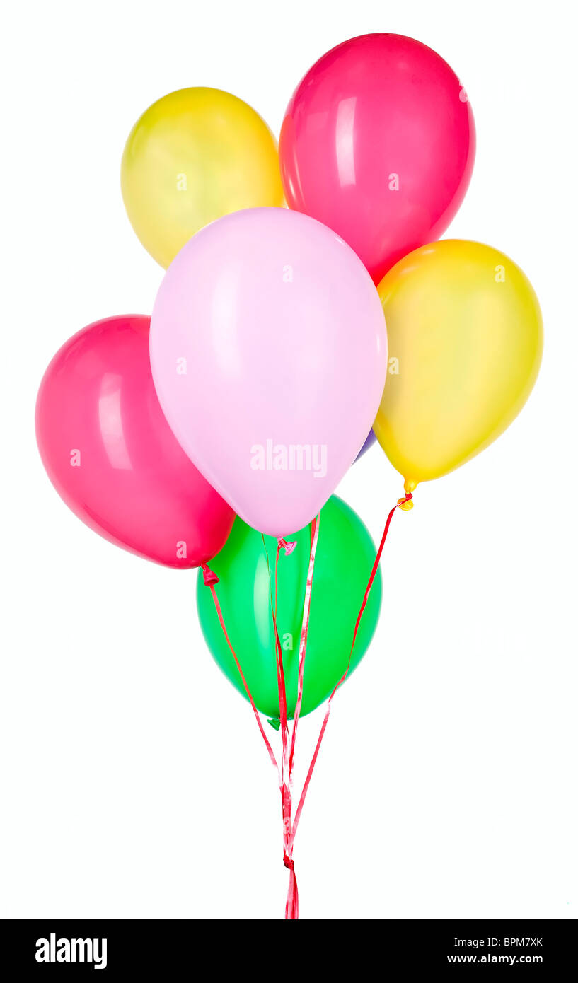 Nice colorful balloon with red string for party decorations Stock Photo ...