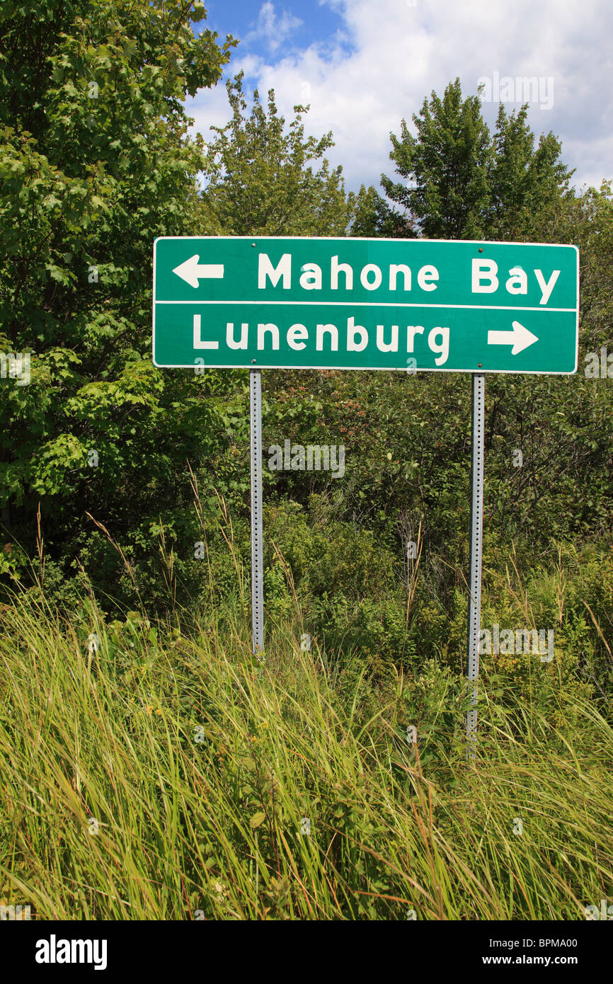 direction sign to Mahone Bay and Lunenburg, Nova Scotia, Atlantic ...