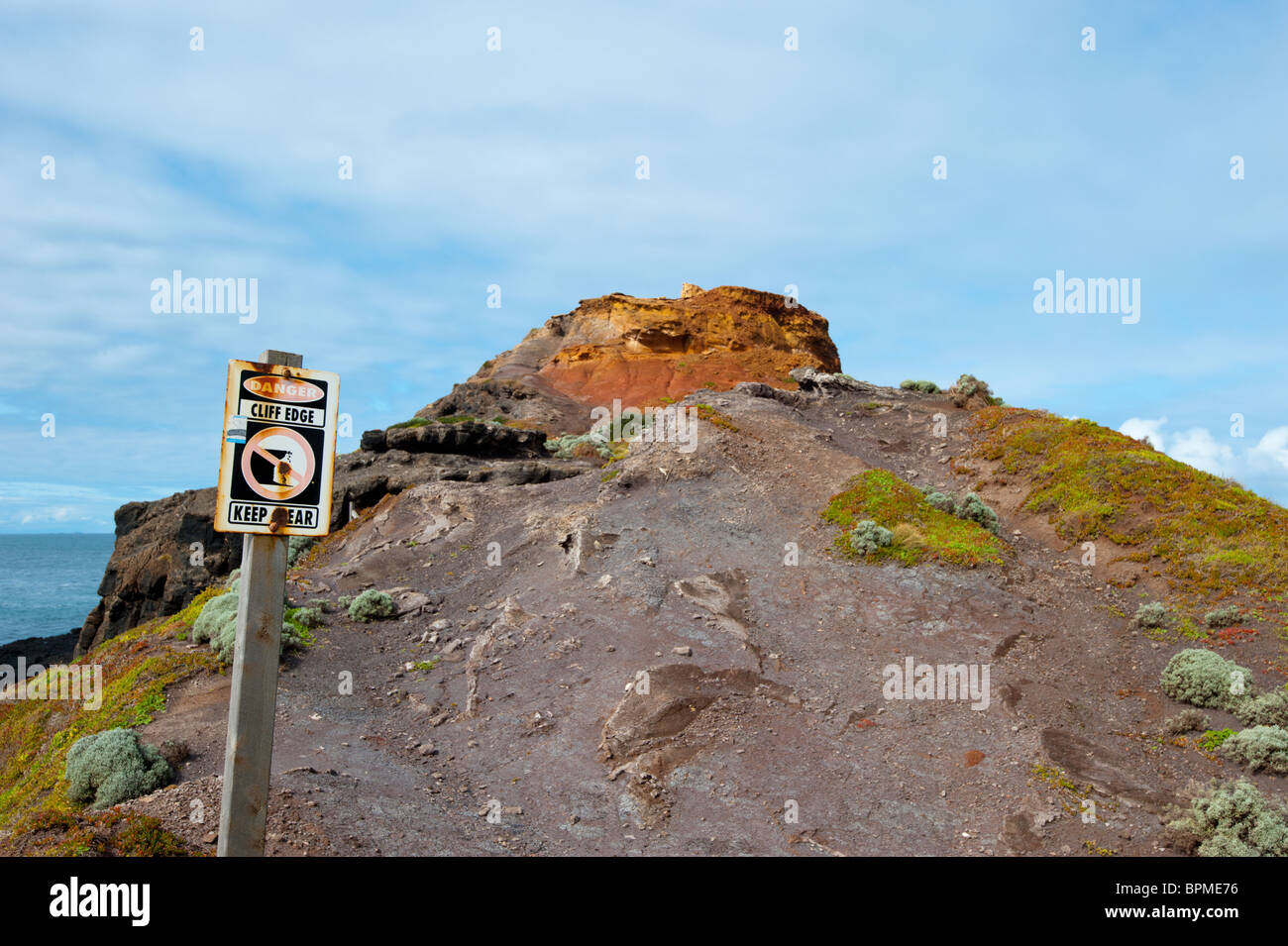 Signs warning of steep cliff edges at Cape schanck Victoria Australia ...
