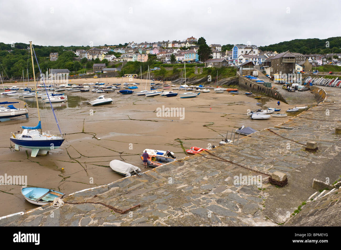 View over picturesque harbour in the Welsh seaside holiday resort of ...