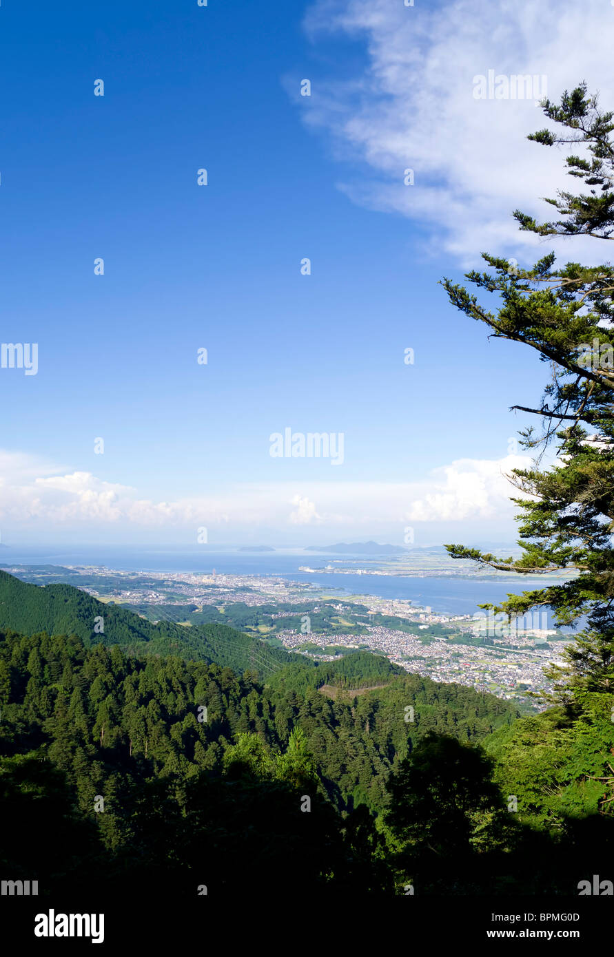 A view of Lake Biwa from the top of famous Mount Hiei in Shiga ...