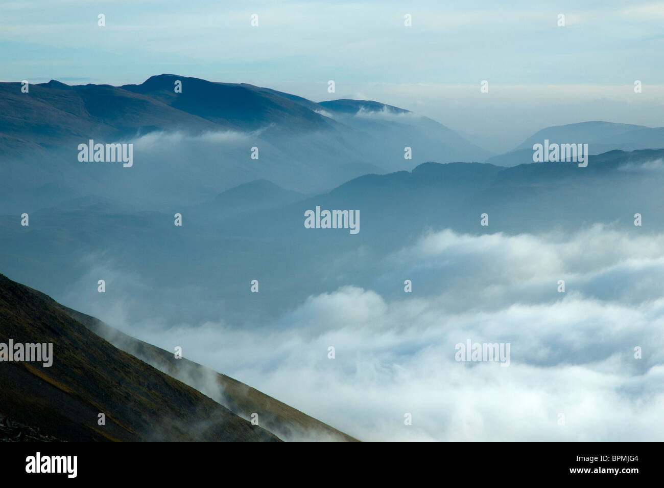 The Helvellyn range above low cloud and mist. From Skiddaw, near ... The Helvellyn range above low cloud and mist. From Skiddaw, near ...