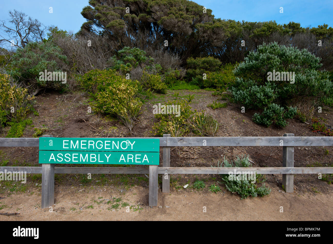 Emergency Assembly Area sign located at cape Schanck Victoria Australia ...