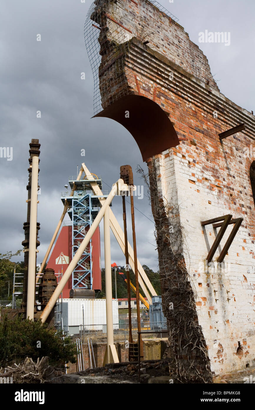 The remains of the Grubb Shaft Winder House frame the working gold mine ...