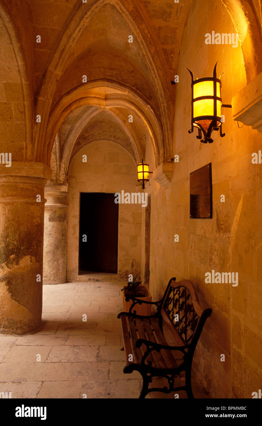 Malta, the beautiful neo-gothic courtyard with cross-ribbed ceiling at ...