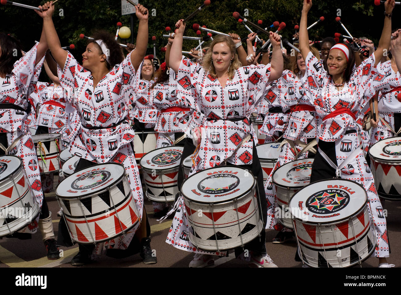 brasilian samba drummers parade drums large brazil Stock Photo - Alamy
