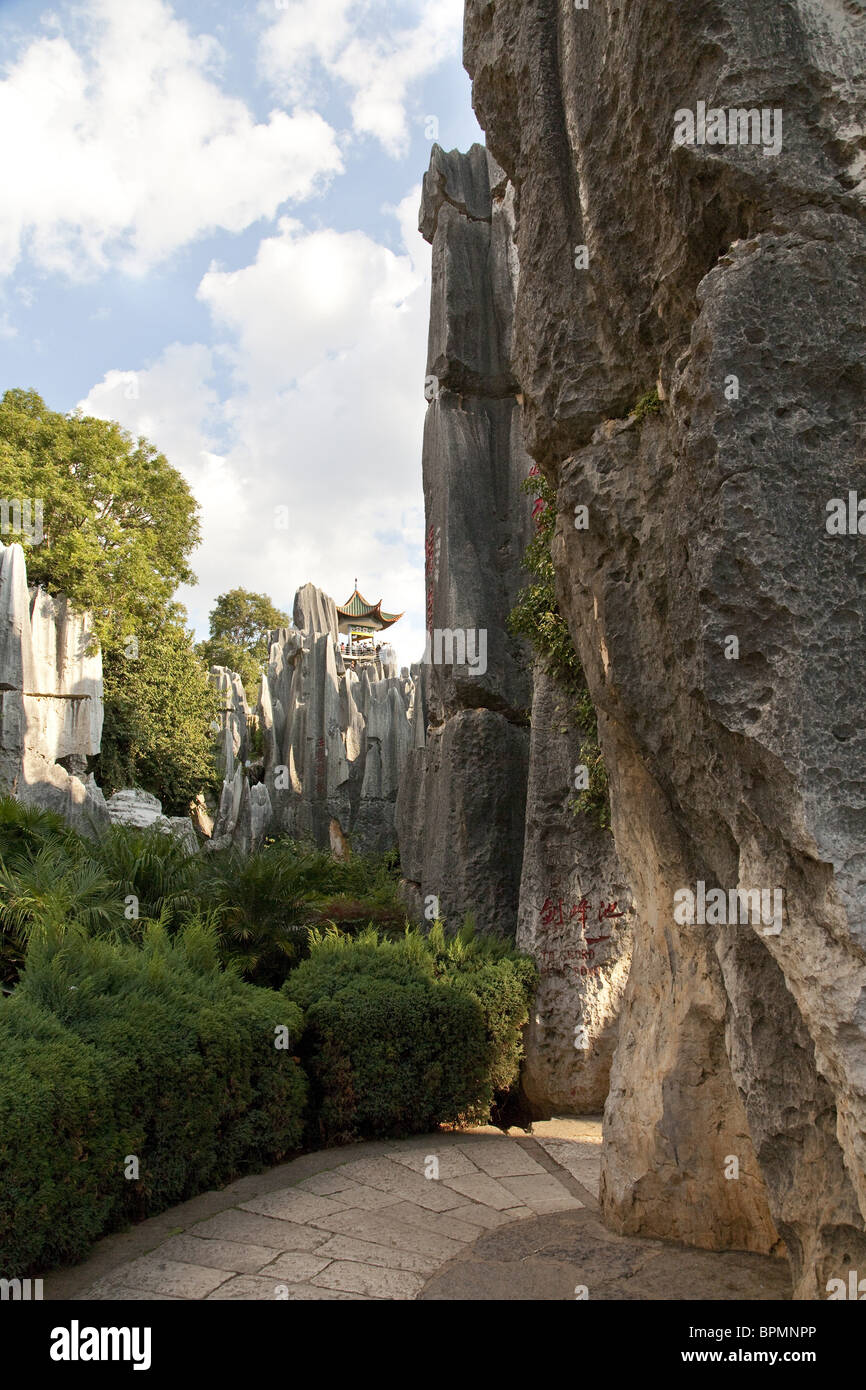 Large stone forest, karst formations under clouded sky, Shilin, Yunnan ...