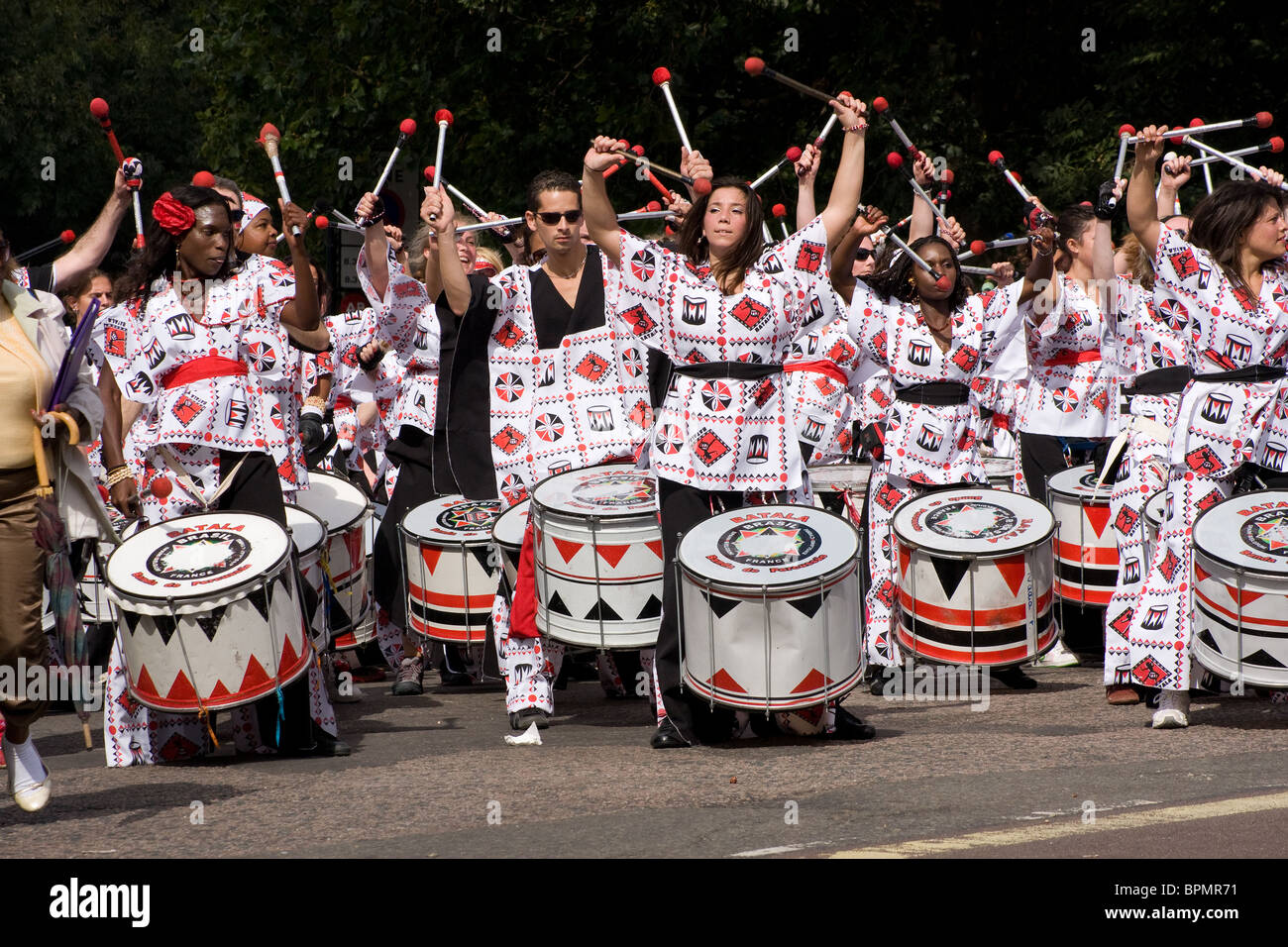 brasilian samba drummers parade drums large brazil Stock Photo - Alamy