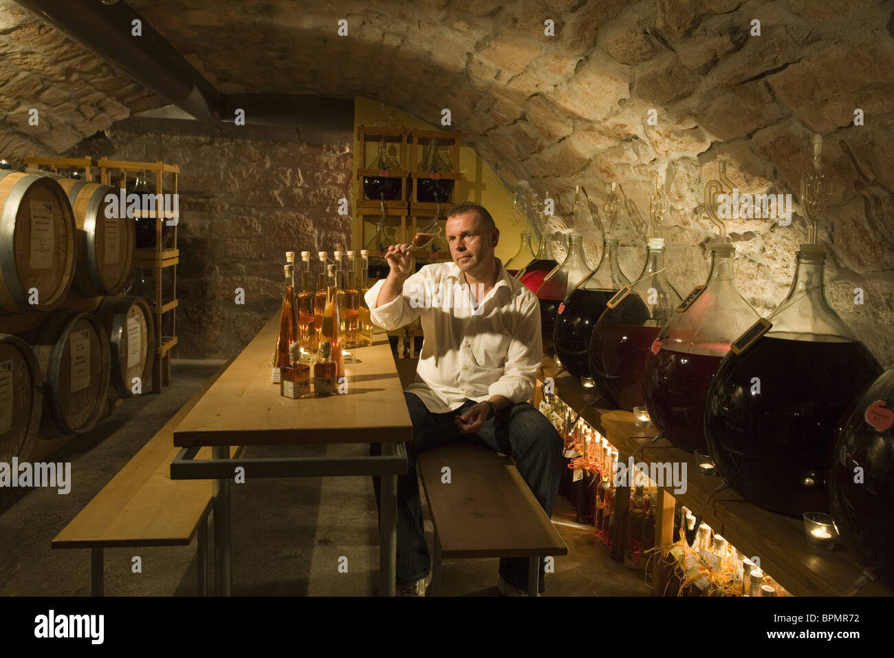 Proprietor Juergen H. Krenzer in the Apple Wine and Sherry Cellar at ...