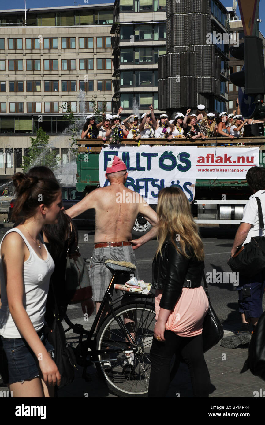 Swedish college students celebrate Graduation Day on a open top bus in ...