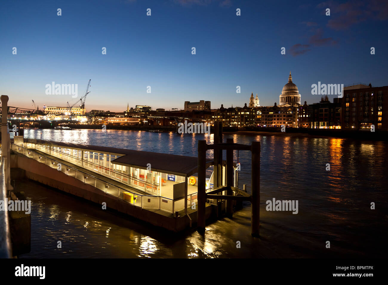 River Thames & St Paul's Cathedral at night. Bankside Pier, London, UK ...