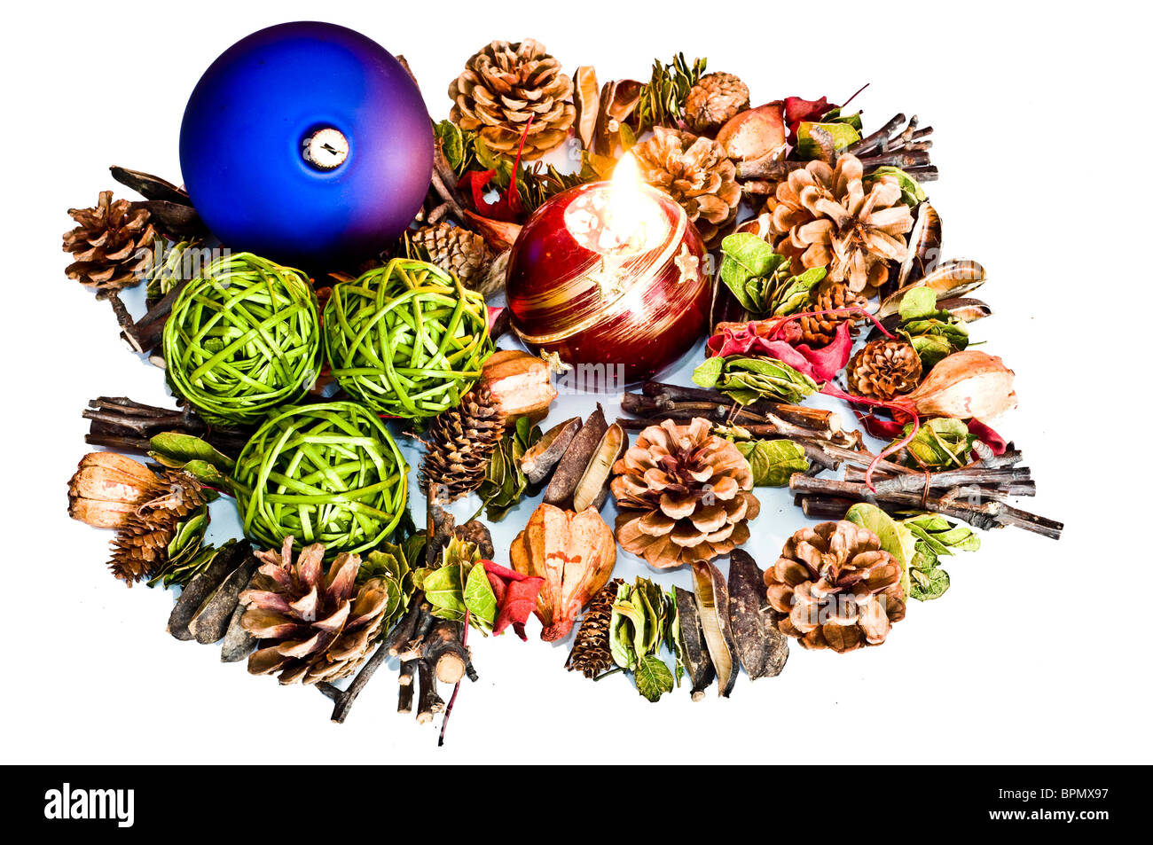 Many christmas decorations isolated on white Stock Photo - Alamy