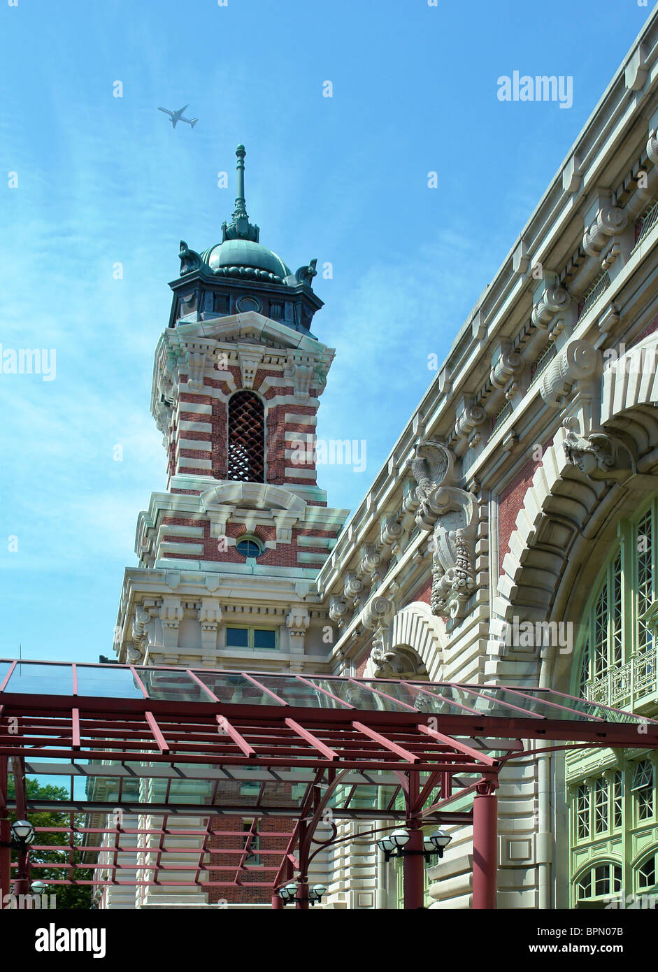 Spire and front entrance Ellis Island Main Building Stock Photo - Alamy