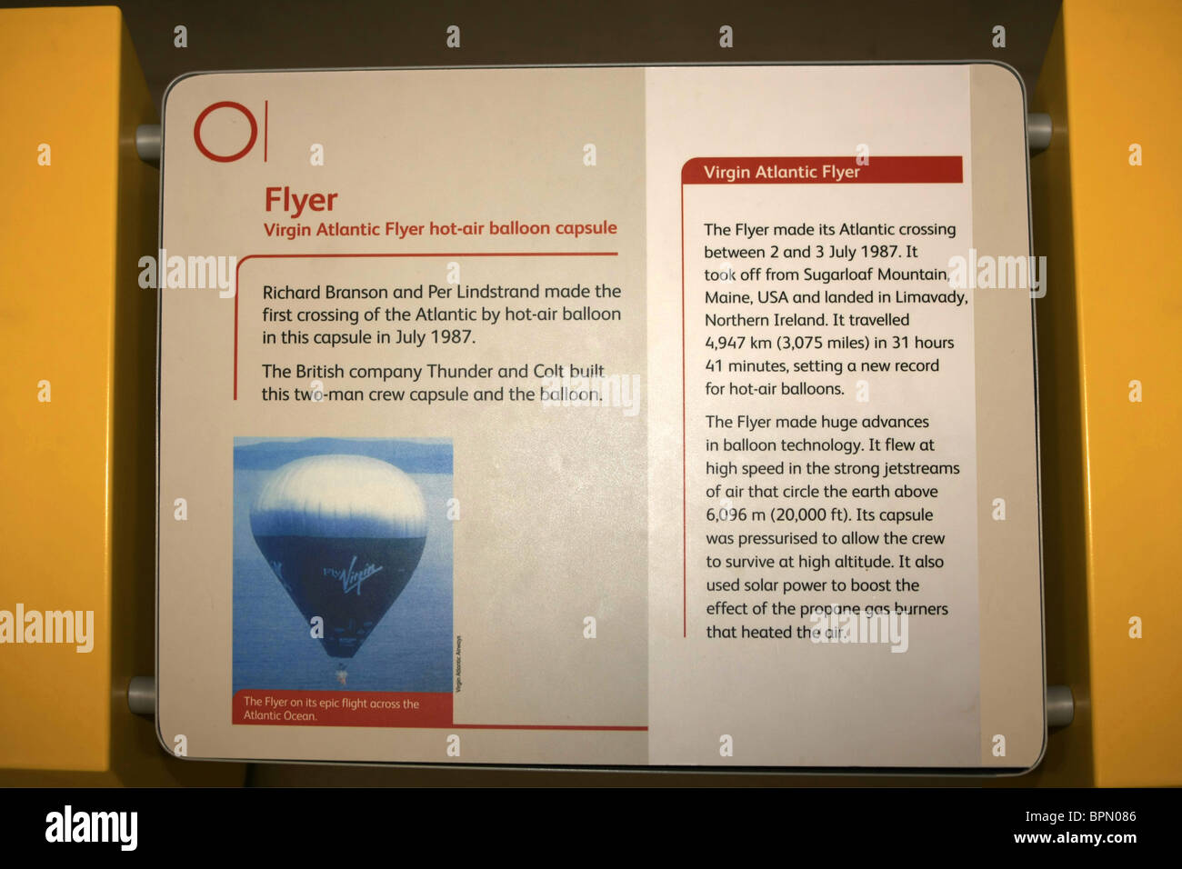 The Virgin Atlantic Flyer hot-air balloon capsule on display at the ...