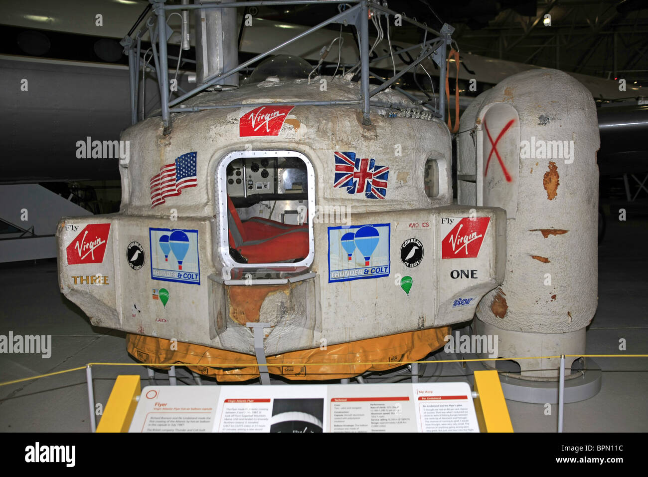 The Virgin Atlantic Flyer hot-air balloon capsule on display at the ...