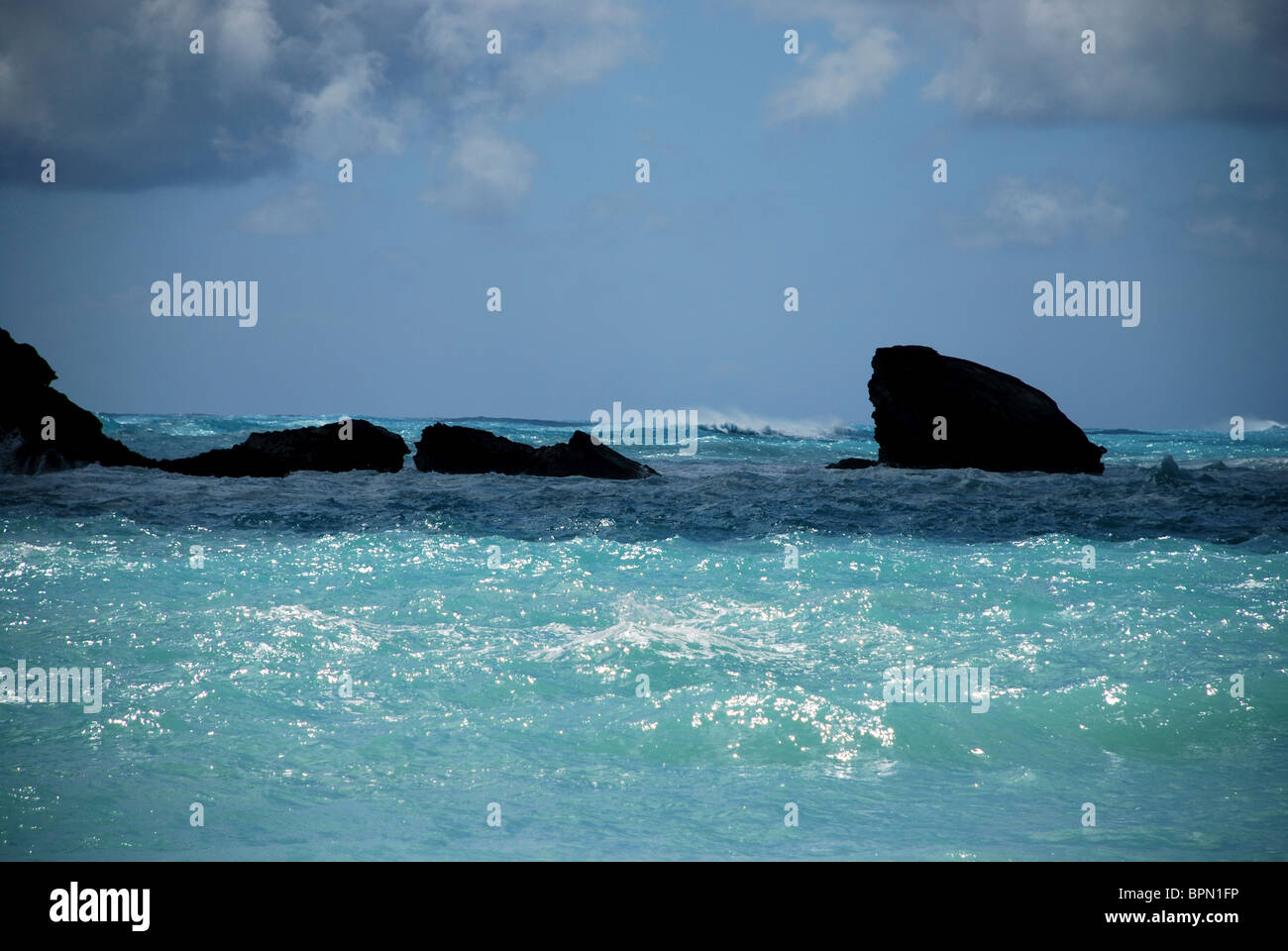 Bermuda, East Whale Bay, with rough waves during the passing of ...