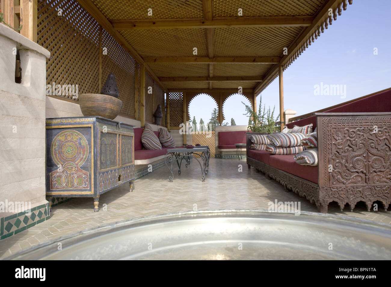 Roof top terrace of a Riad in Marrakech, Morocco Stock Photo - Alamy