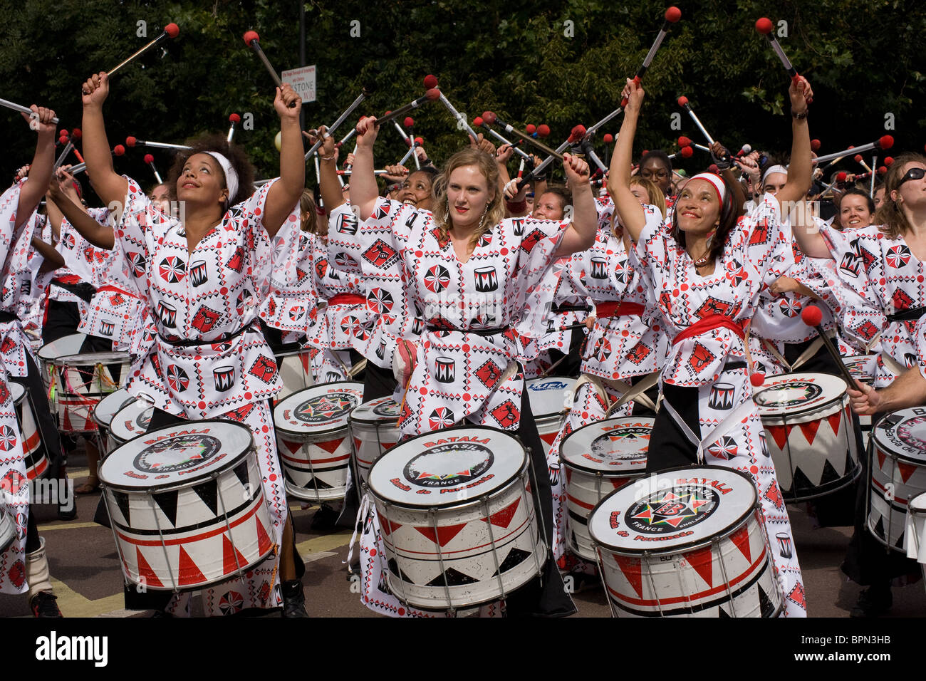 brasilian samba drummers parade drums large brazil Stock Photo - Alamy